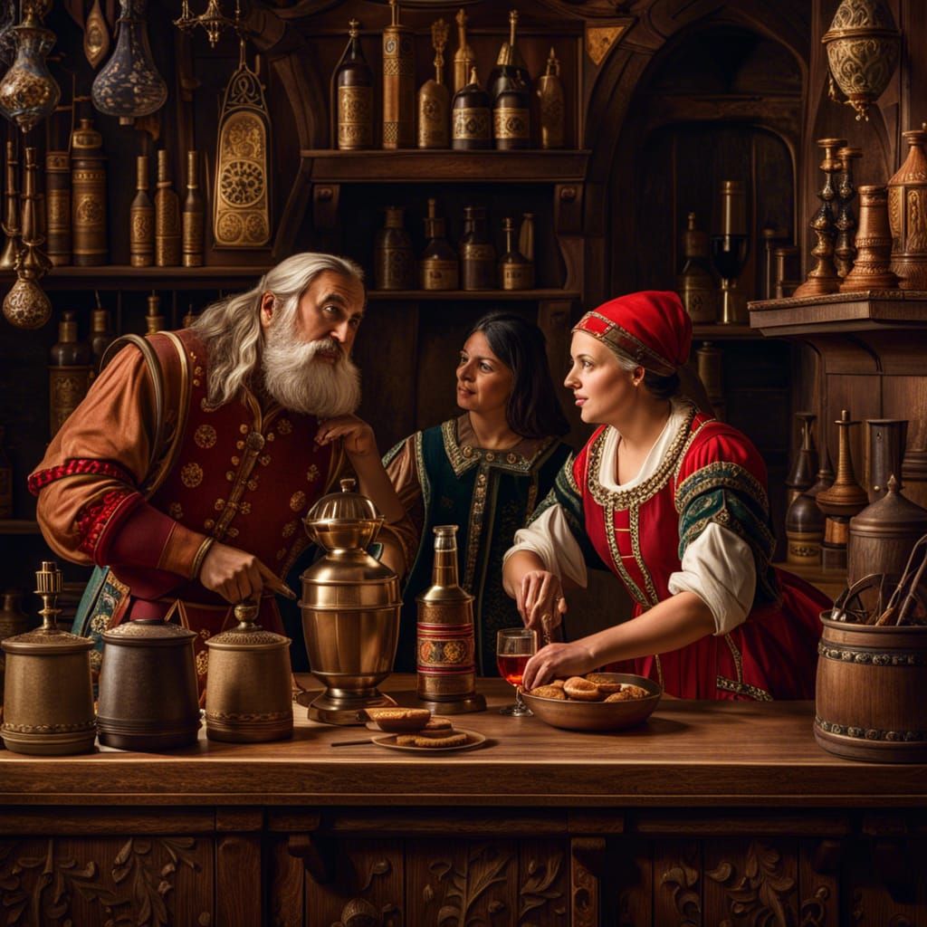 Medieval Bartender joking with her clientele - AI Generated Artwork ...