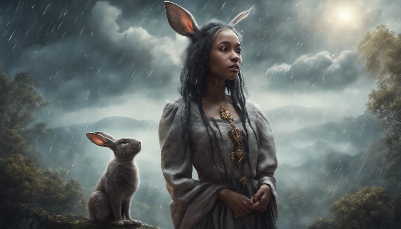 crying girl Rabbit humanoid with human face and brown skin, wearing ...