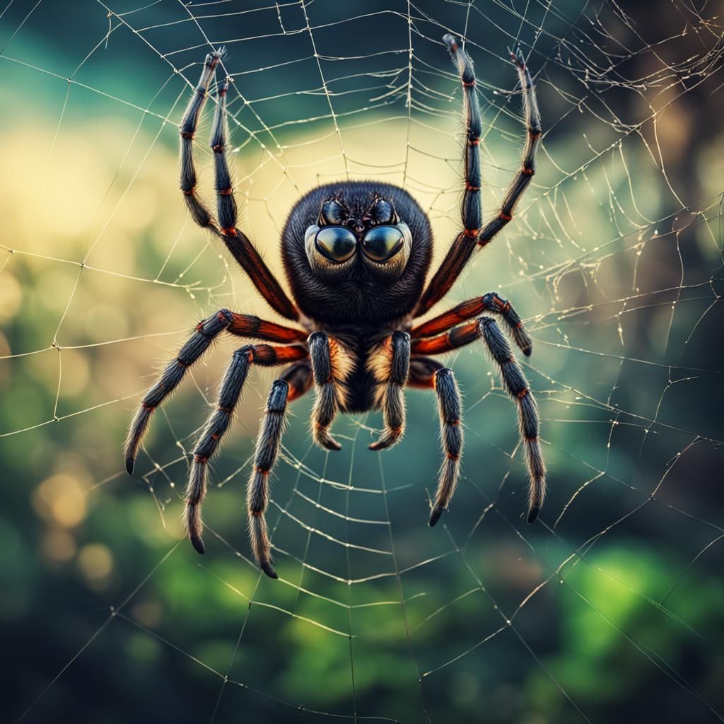 A spider hanging upside down from its web mixed media 8K resolution ...