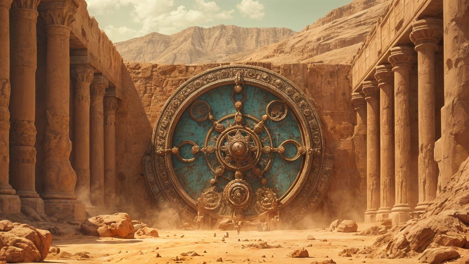 Ancient Bronze Clockwork in a Desert Landscape wit... - AI Art