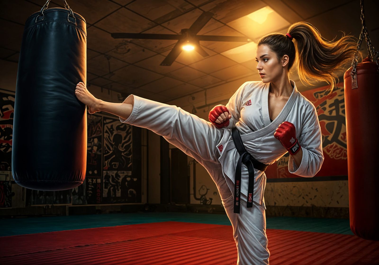 Karate - Karate Woman Sidekick in Studio