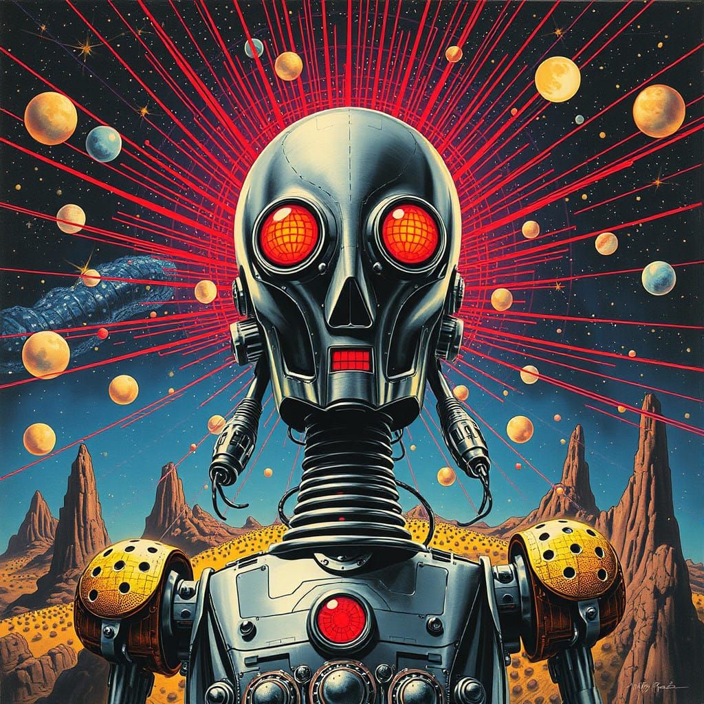 Retro-Futuristic Robot in a Dazzling Celestial Lan... - AI Art