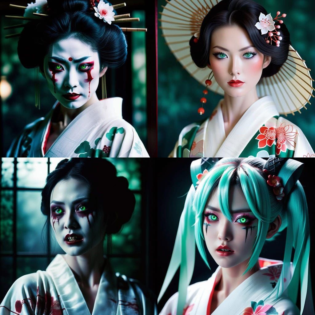 Beautiful Vampire Geisha in Traditional Japanese K... - AI Art
