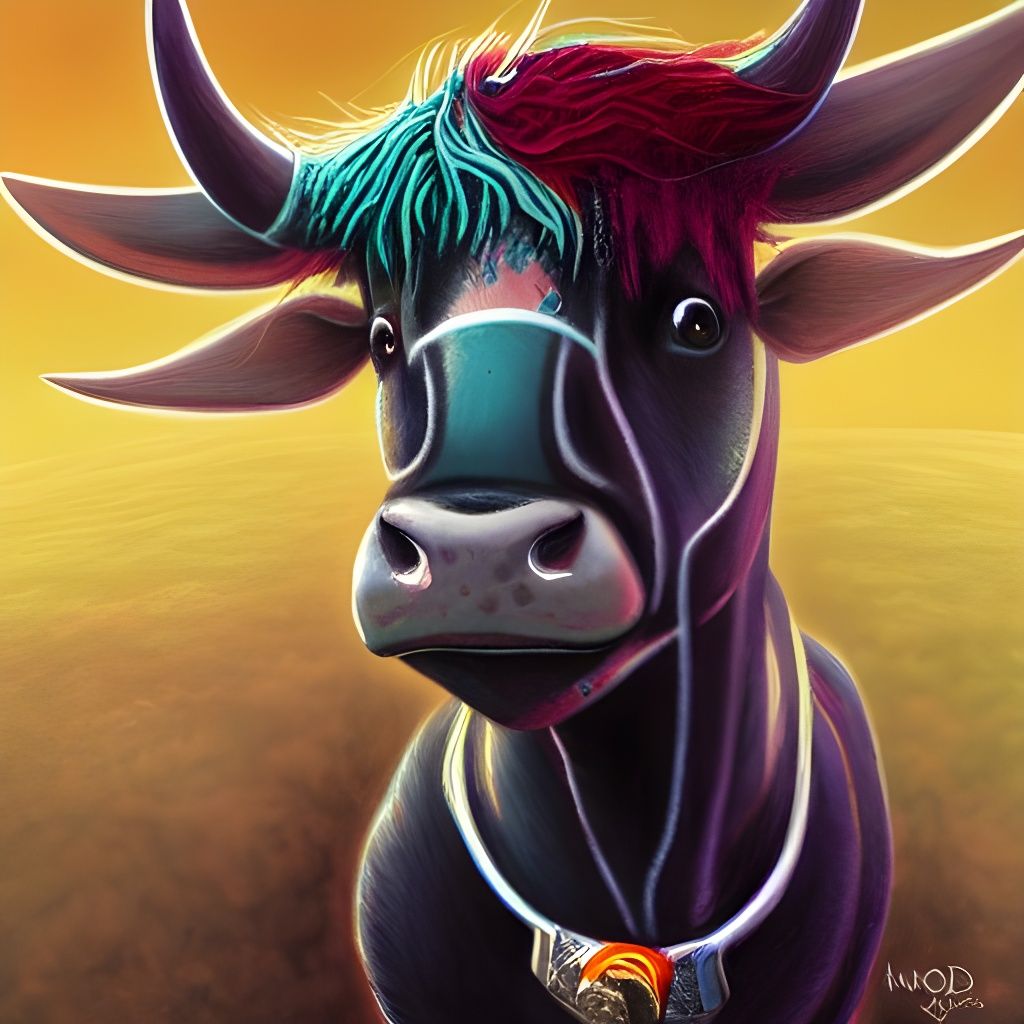 A Punk Cow by Julie Dillon; retrofuturistic - AI Generated Artwork ...