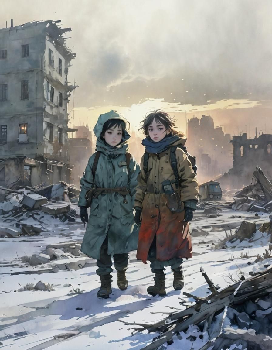 Surviving Together - Post-Apocalyptic Watercolor Survivors