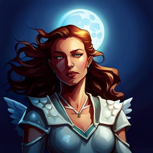 Dungeons and Dragons Character Portrait ; Moon Priest Female, angel ...