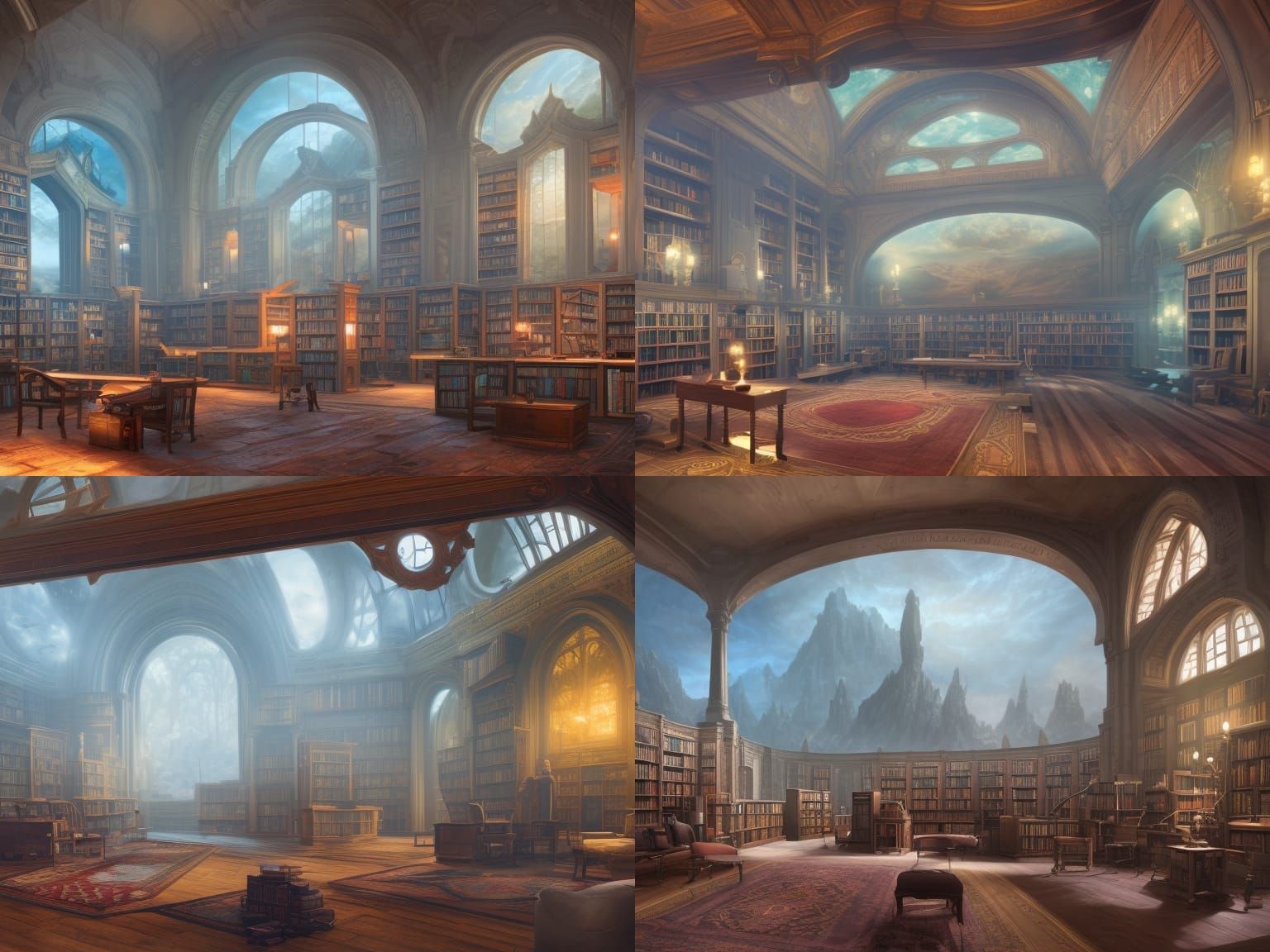 library reading room detailed matte painting, deep color, fantastical ...