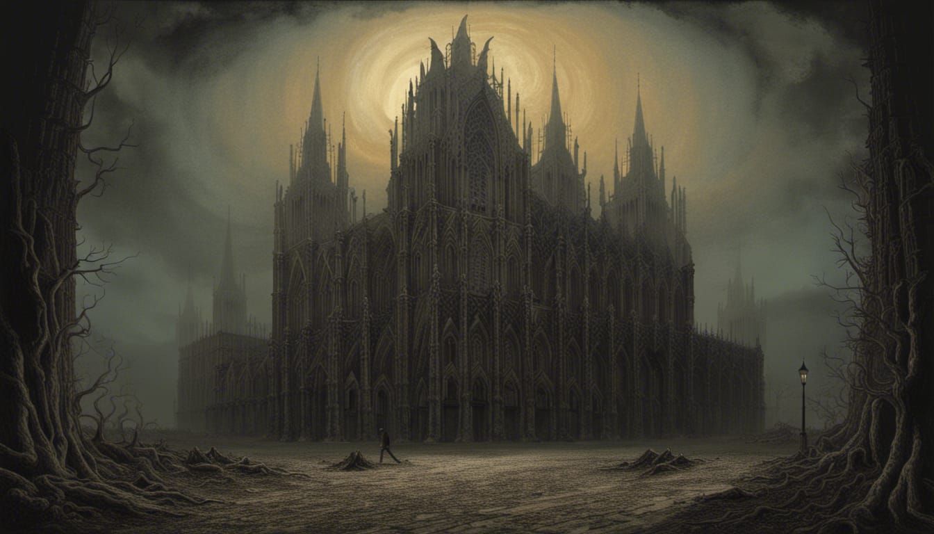 Big Dark Cathedral in the style of Zdzisław Beksiński and Marcin ...