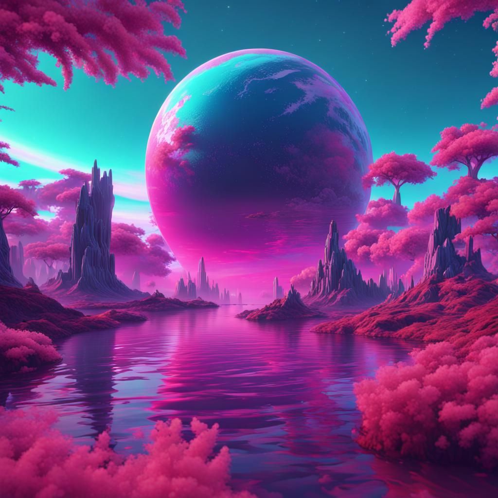 Vaporwave Aesthetic Planet - AI Generated Artwork - NightCafe Creator