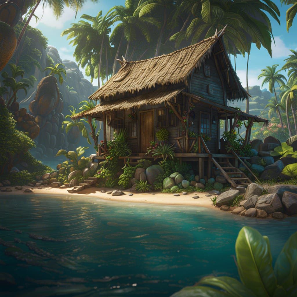 Beautiful Tropical Island Shack - AI Generated Artwork - NightCafe Creator