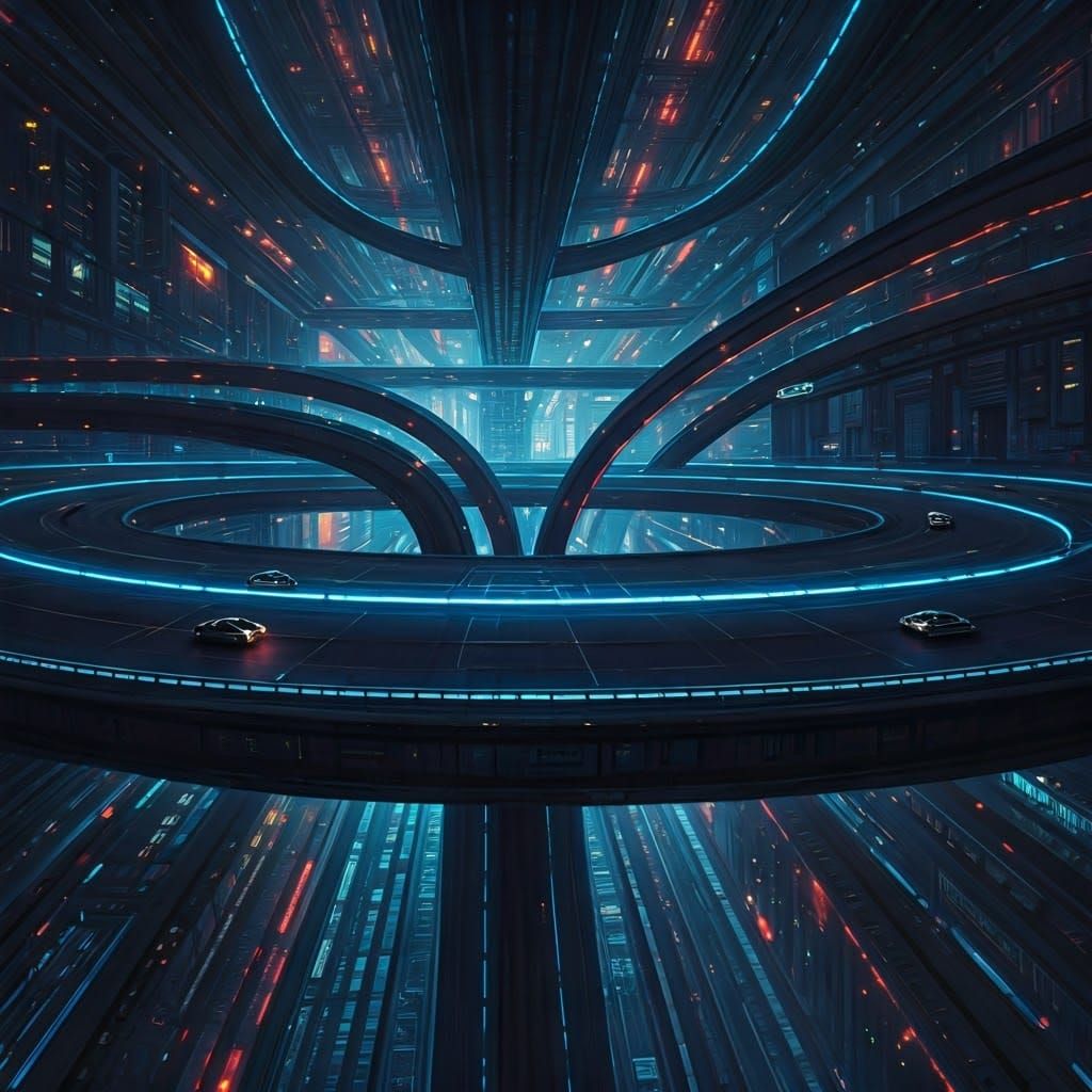 Cyberpunk Highway in Eight Shape, with Intricate D... - AI Art