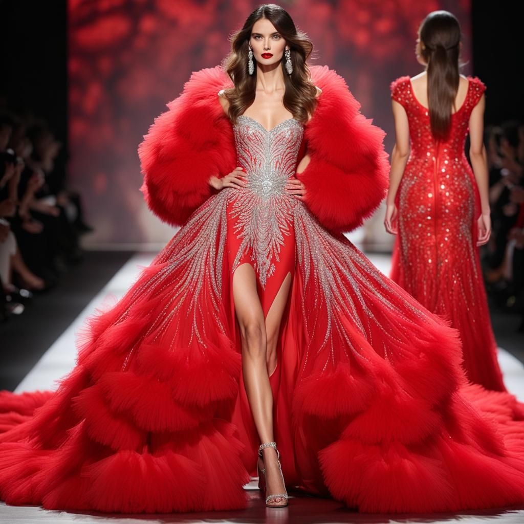 Red Wide Evening Gown Realistic & Simple. Redone. - AI Generated Artwork - NightCafe Creator