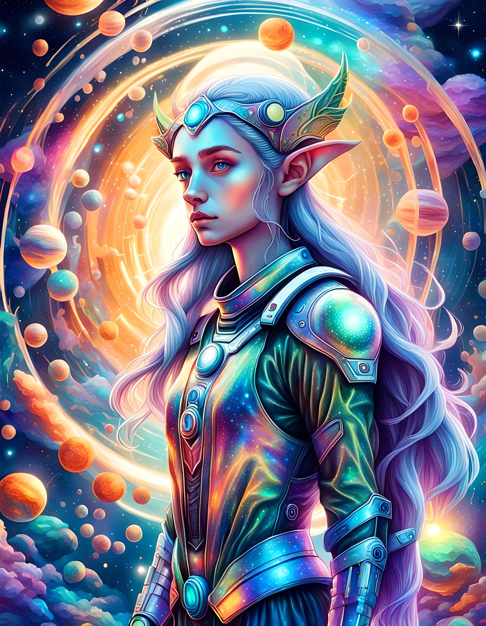 A beautiful (elf:2), astronaut in a space 3DEXCITE, futuristic ...