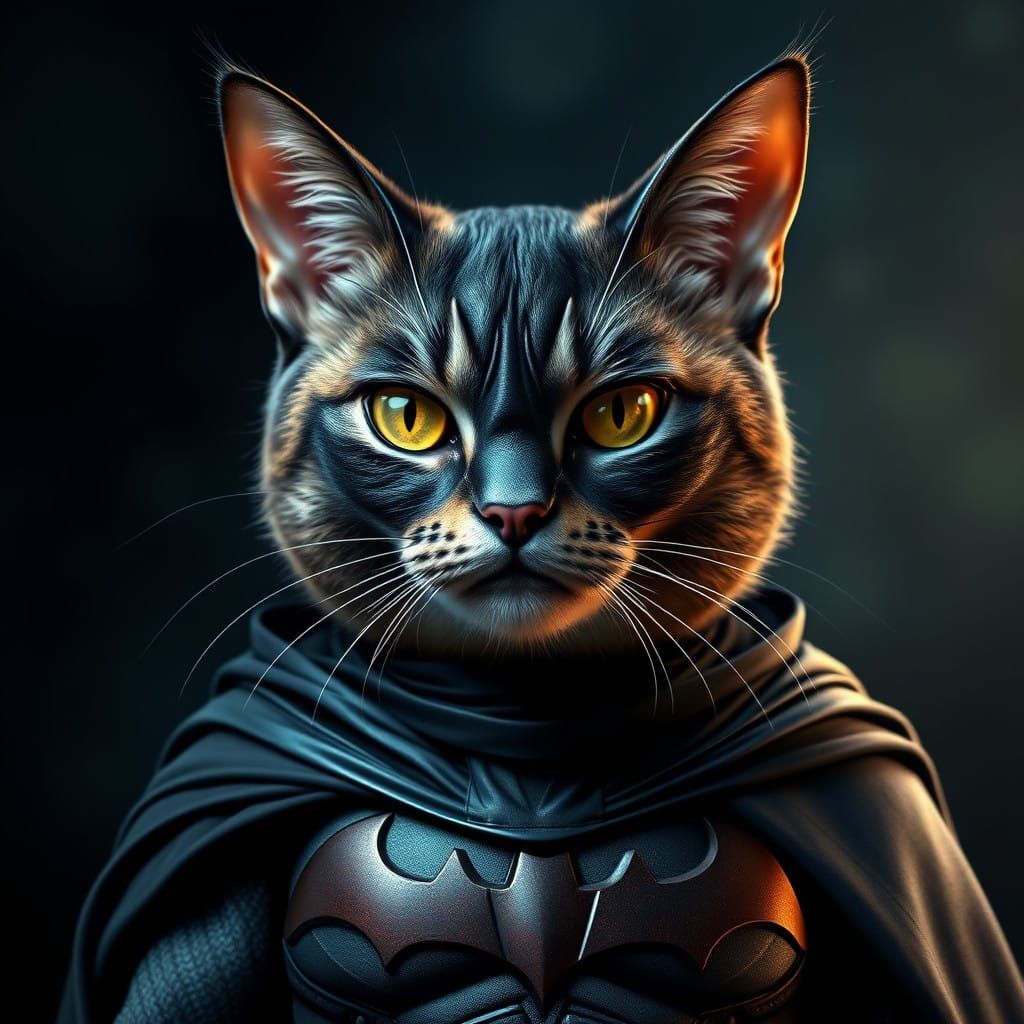 fat cat as batman - Feline Dark Knight in Moody Gotham