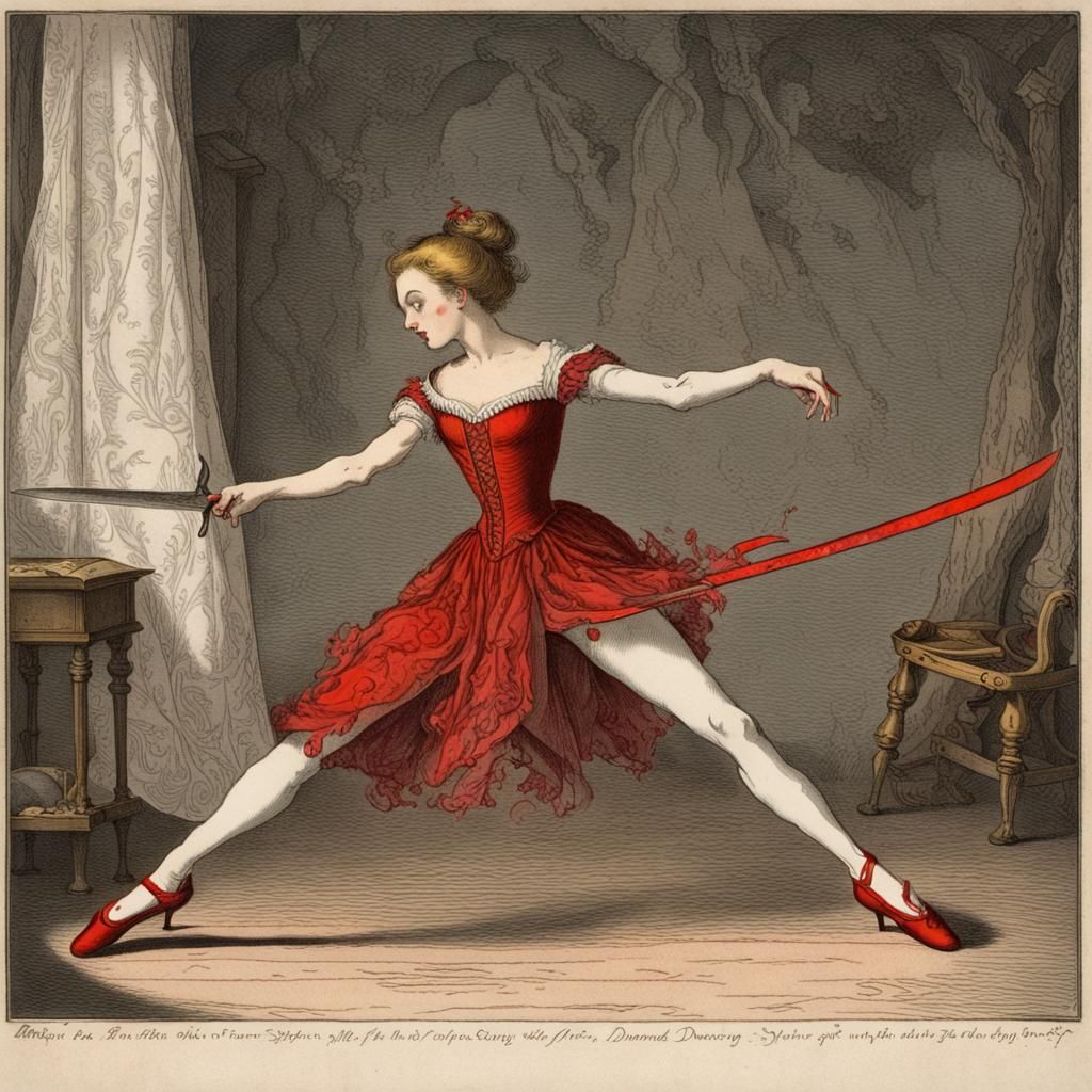 A scene from the red shoes, woman who can’t stop dancing with red shoes ...