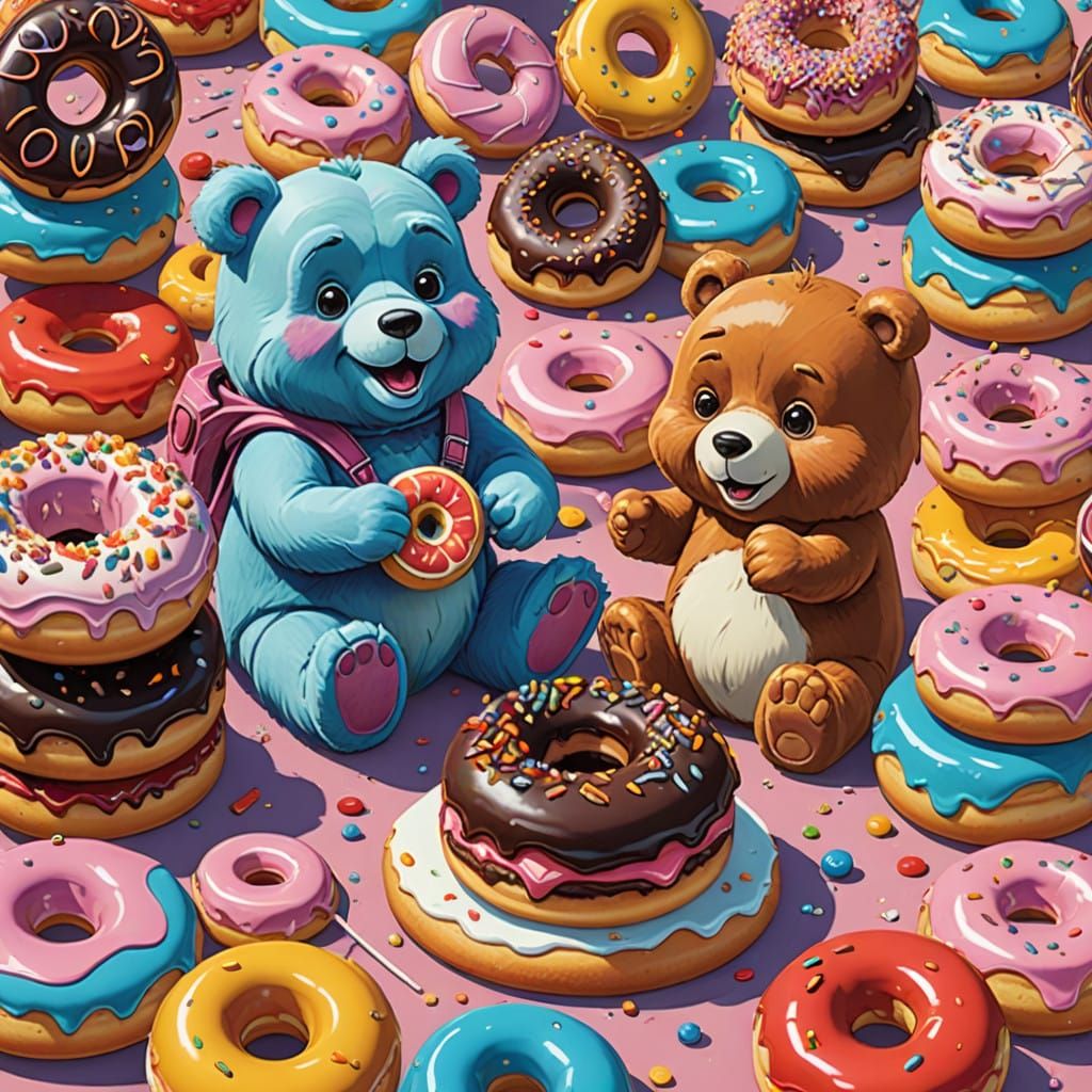 Whimsical Care Bears in a Colorful Candyland Wonde... - AI Art
