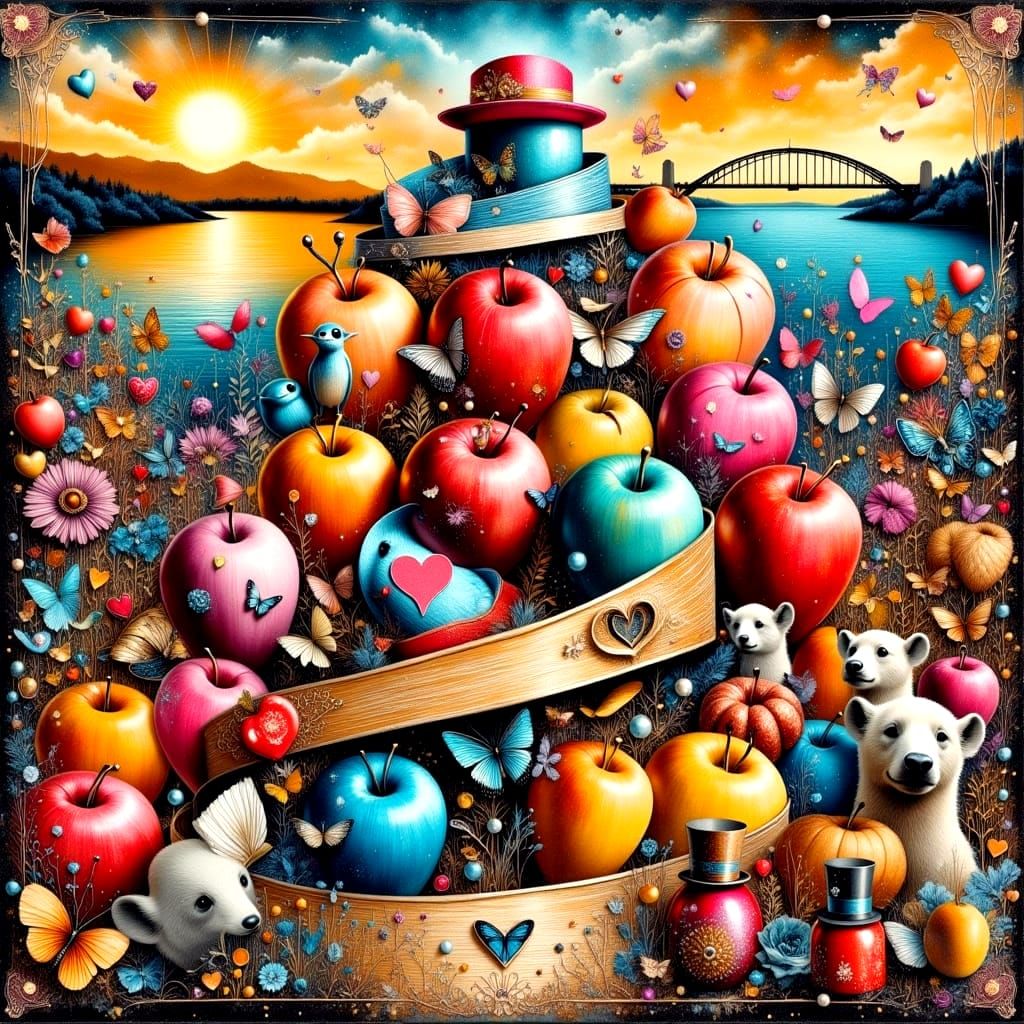 Vibrant Surreal Apple Masterpiece in Mixed Media - AI Art