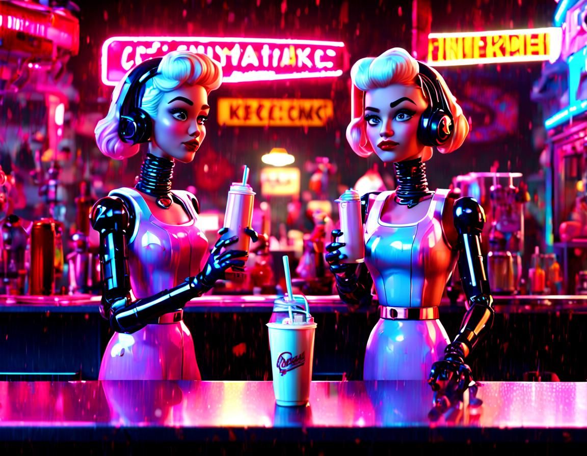 betty & veronica cute robots @ cyberpunk malt shop - AI Generated ...