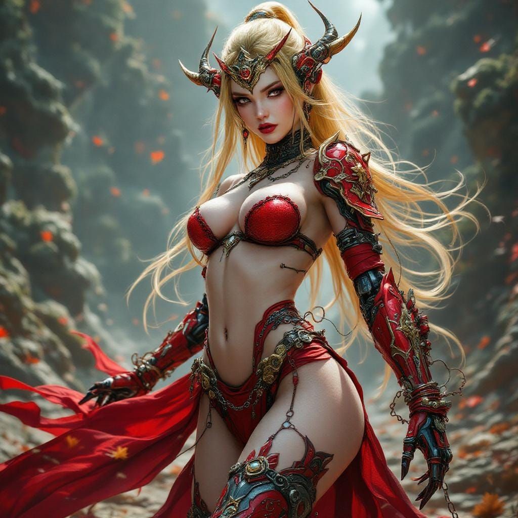 Cyborg Oni Princess in Shogun Armor, Matte Paintin... - AI Art