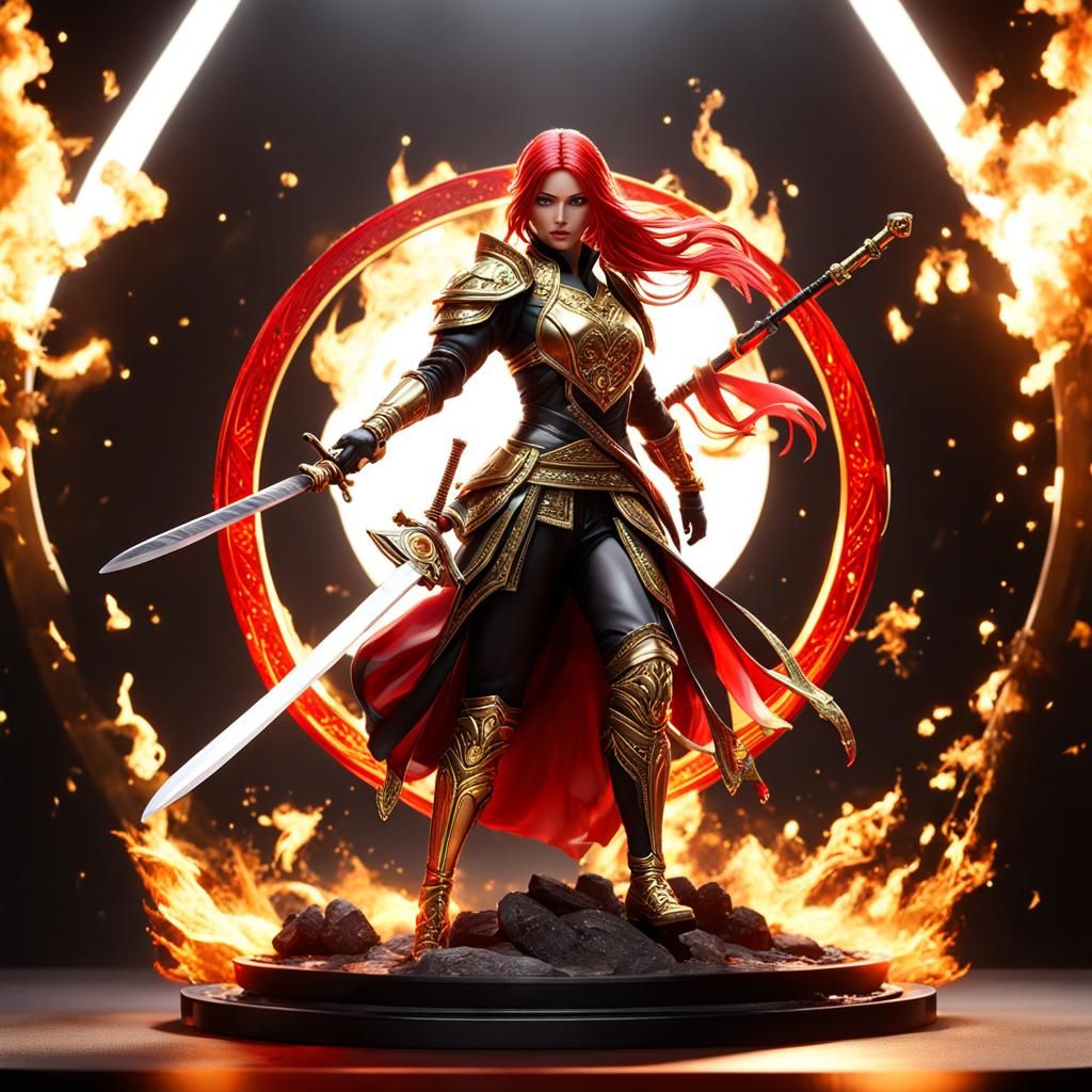 girl holding a sword with fire - AI Generated Artwork - NightCafe Creator