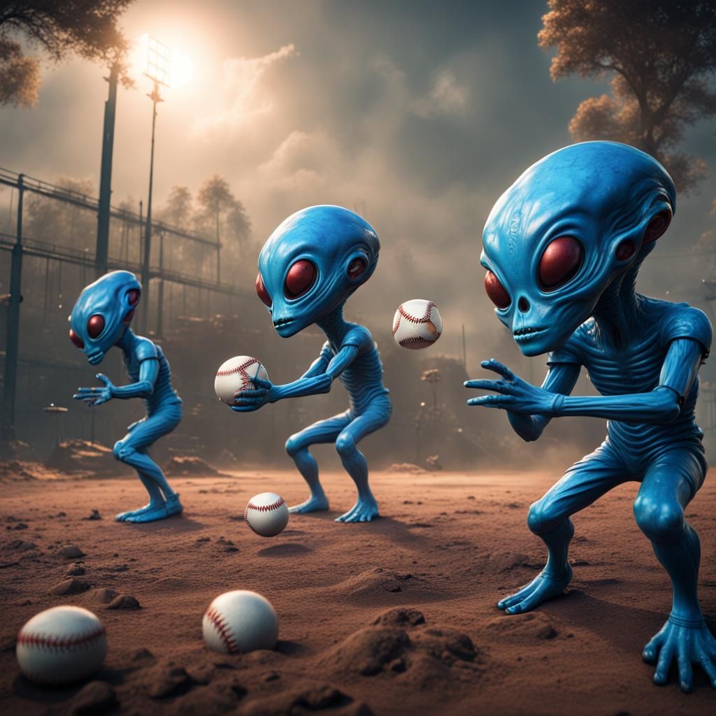 Blue aliens playing a game of baseball - AI Generated Artwork ...