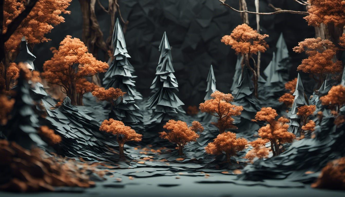 An origami forest with torn paper on the ends Origami paper folds ...