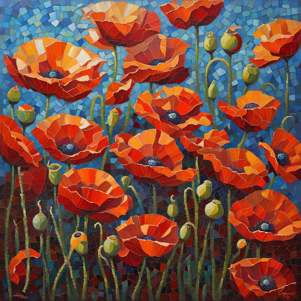 POPPIES MOSAIC - AI Generated Artwork - NightCafe Creator