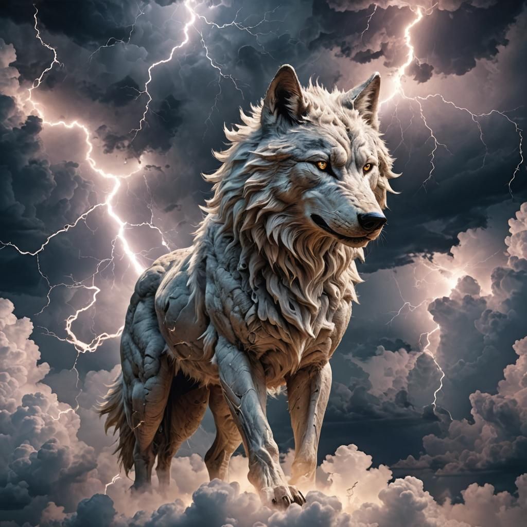 lightning wolf made out of clouds, fantasy, mysterious, spooky,highly ...