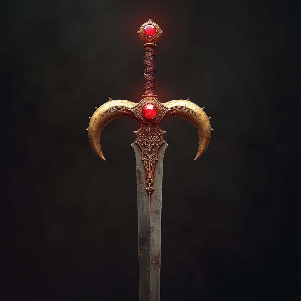 Elegant Flamberge Sword with Ruby Pommel - AI Art