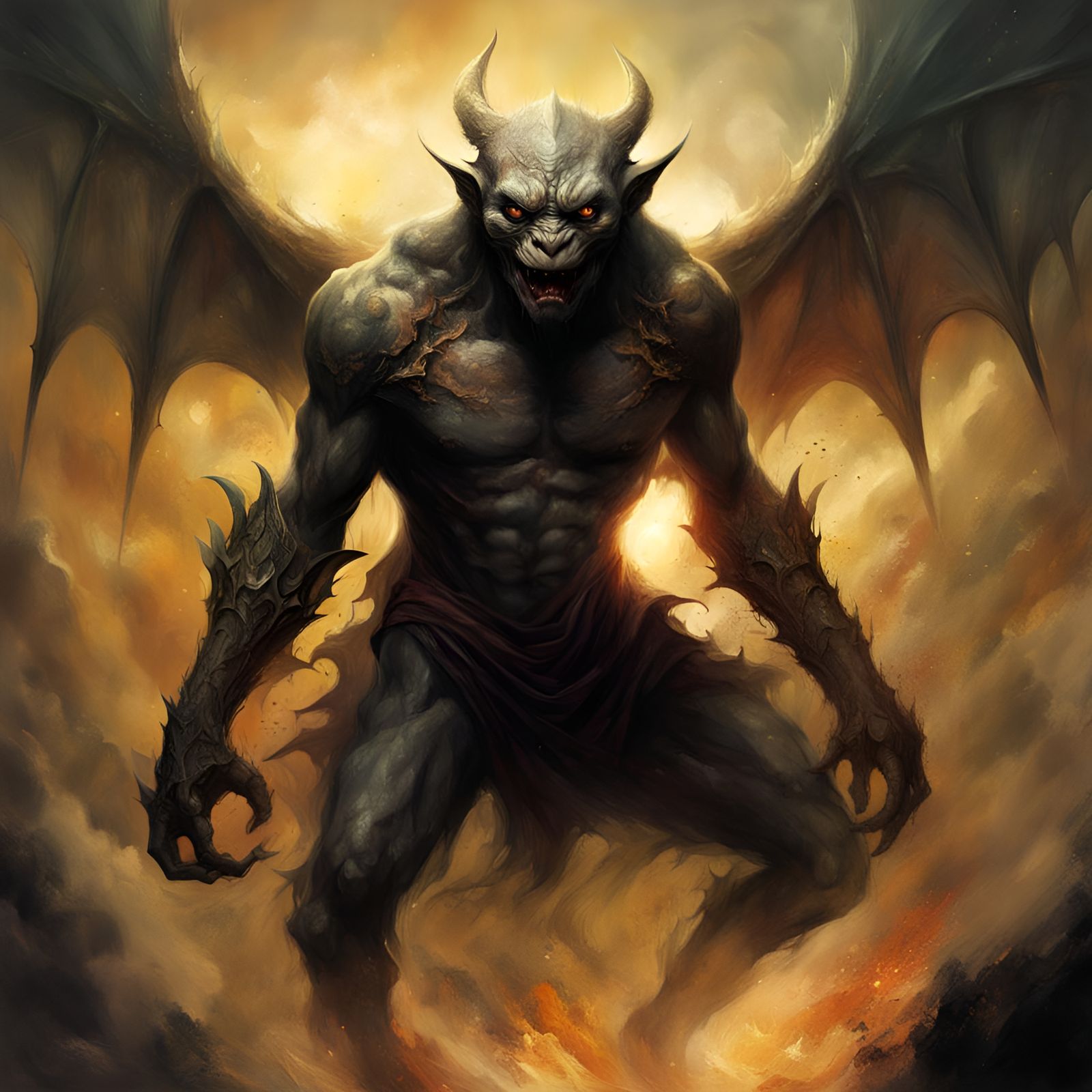 Dark sinister fantasy, evil gargoyle, golden hour, Ryohei Hase - AI Generated Artwork ...