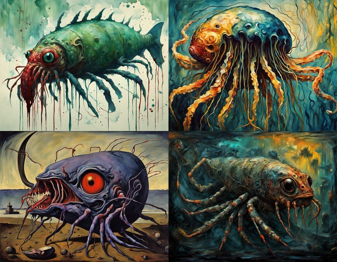 Mythical Sea Creature Emerges in Bloody Terror, Va... - AI Art