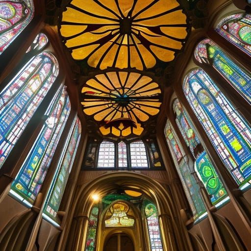 Elaborate Stained-Glass Ceiling and Walls - AI Art