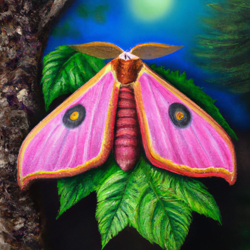 Rosy Maple Moth painting inspired by Kinkade - AI Generated Artwork ...