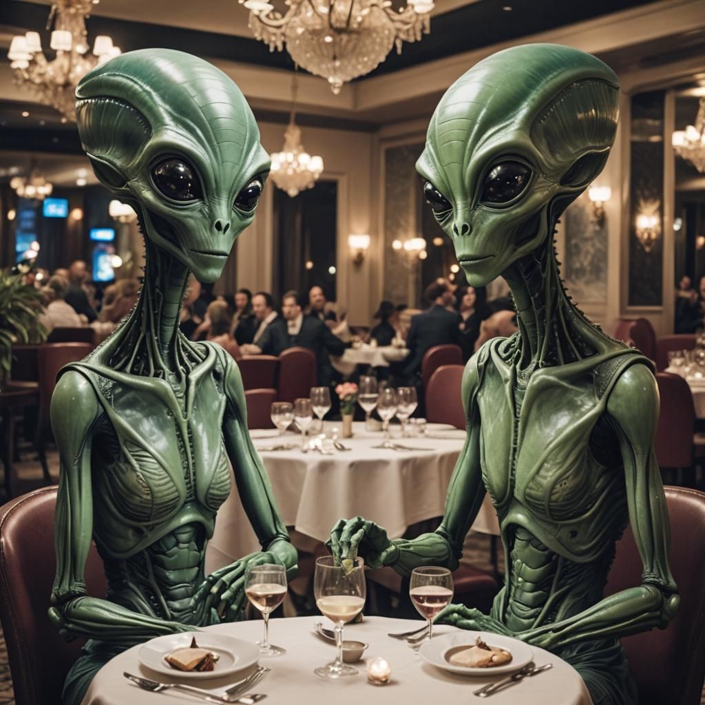 Aliens in a restaurant - AI Generated Artwork - NightCafe Creator