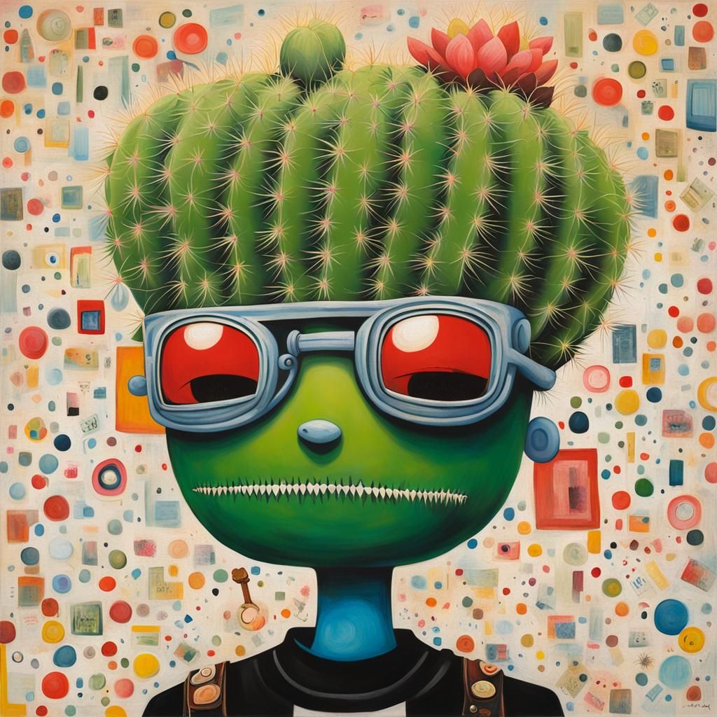 Portrait of a Punk Cactus Person by Hebru Brantley - AI Generated ...