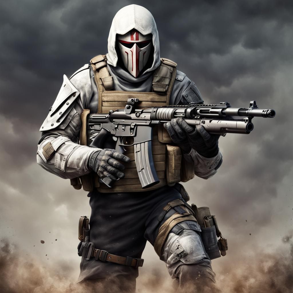 Modern Commando with Gun and camouflaged as Knight Templar - AI ...