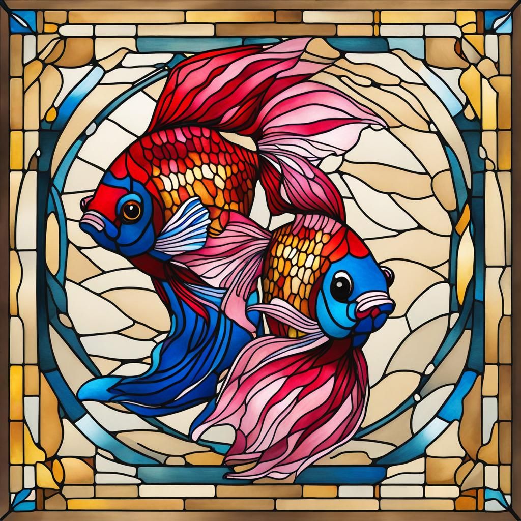 Stained glass Mosaic of two colorful betta fish - AI Generated Artwork ...