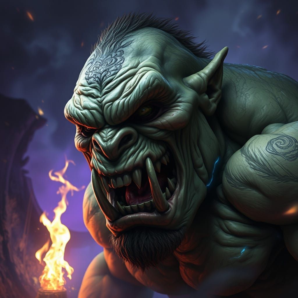 Angry orc - Dark Lord of the Realm in Grim Cyberpunk Style