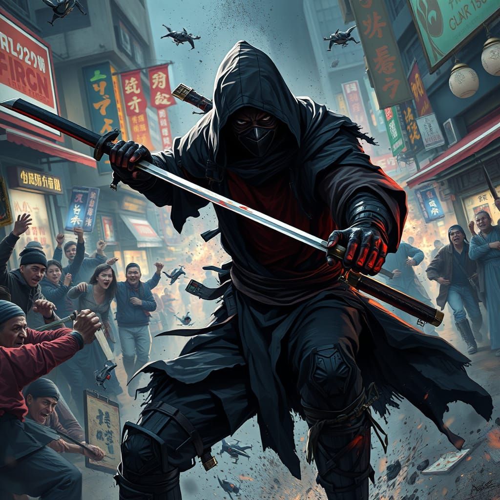 ninja killing everyone - Dark Futuristic Ninja Unleashes Cha...