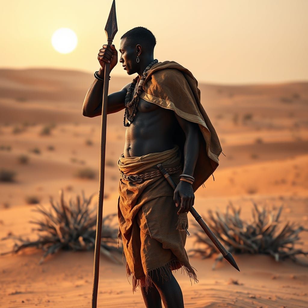 Basarwa Tribesman in Botswana Desert - AI Art