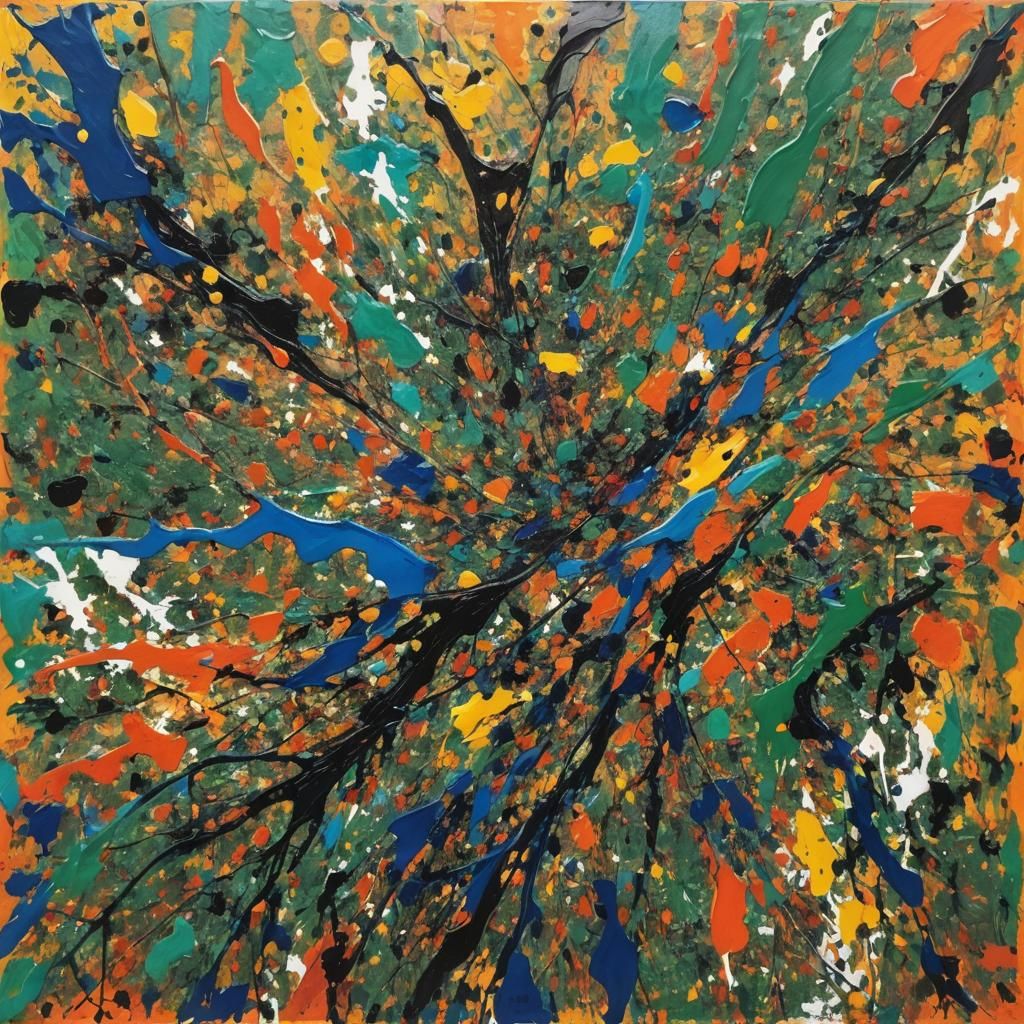 Jackson Pollack creating a new painting abstract art complementary ...