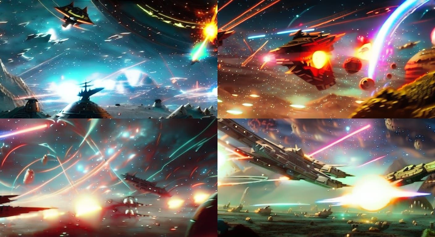 military space Vikings combating space monsters, close-up action ...