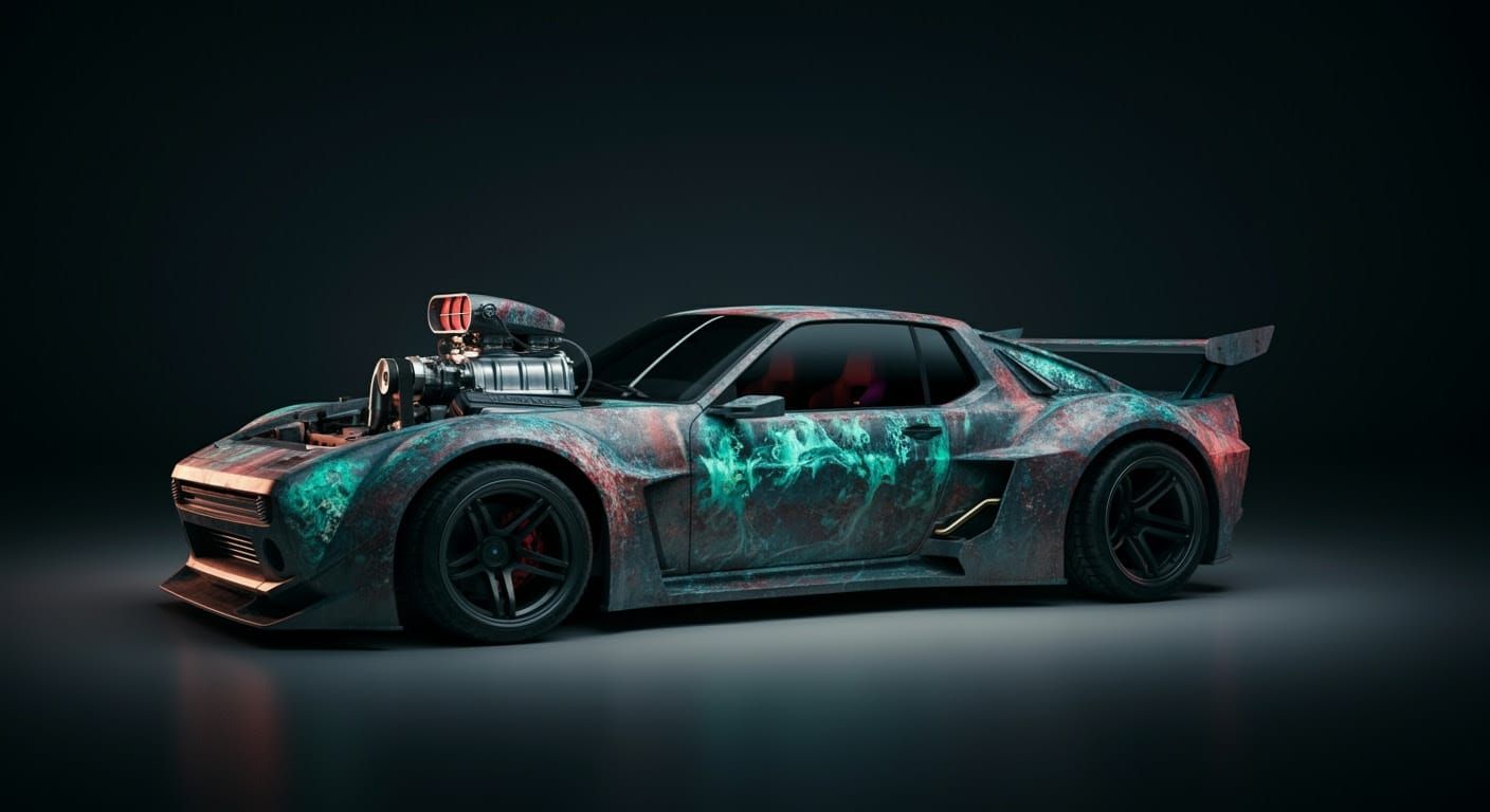 Neon-Lit British Concept Car in a Cyberpunk Aesthe... - AI Art