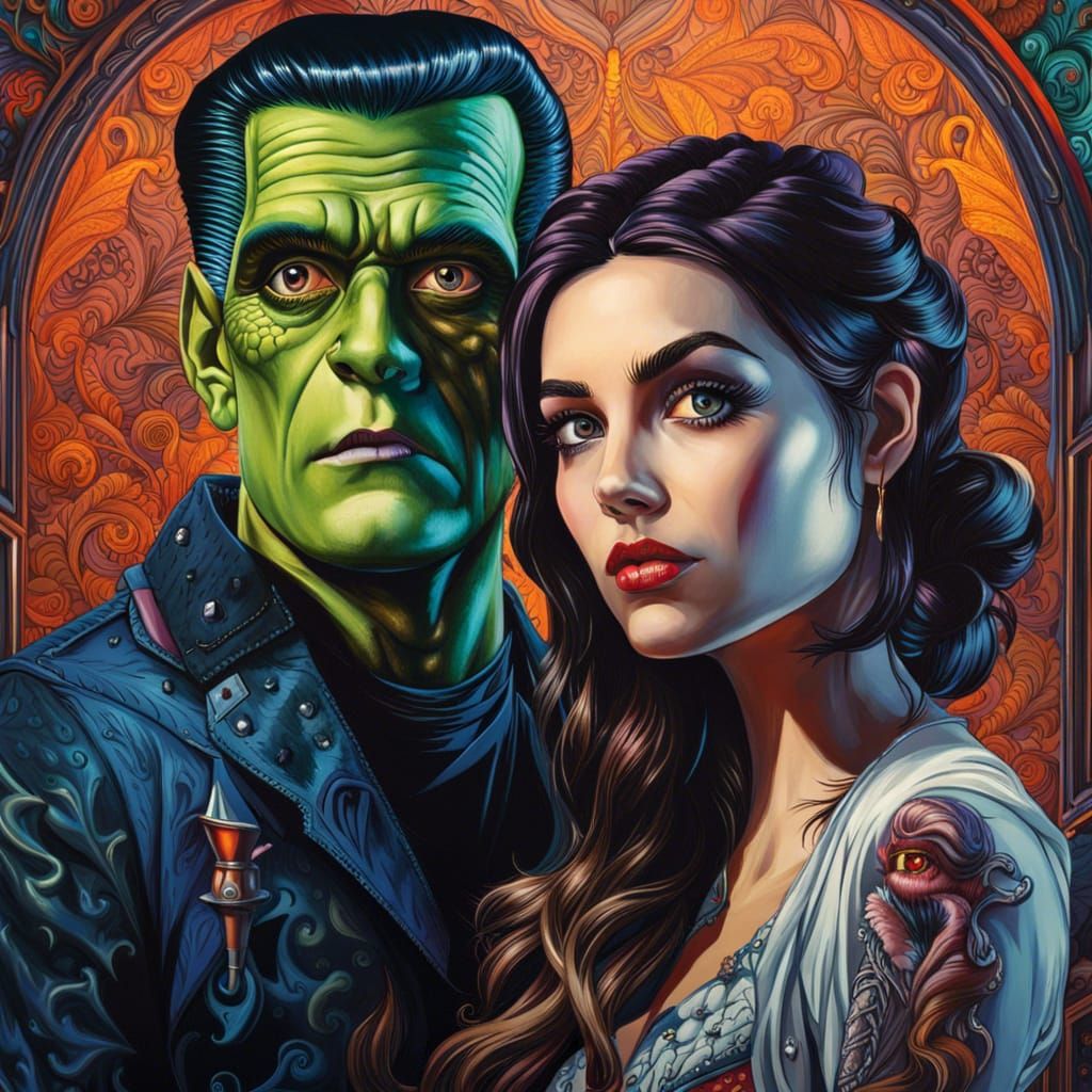 Modern selfie girl with Frankenstein - AI Generated Artwork - NightCafe Creator