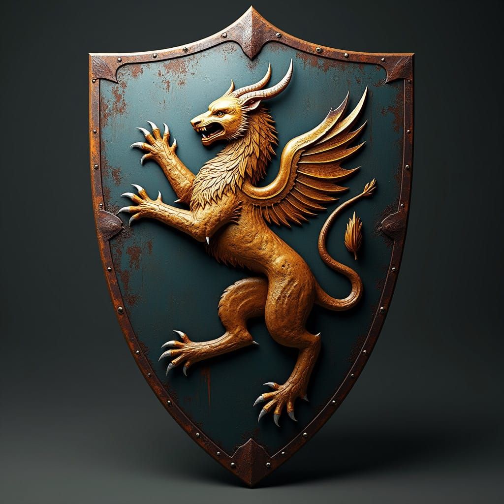 Medieval Chimera Shield in High-Fantasy Style - AI Art