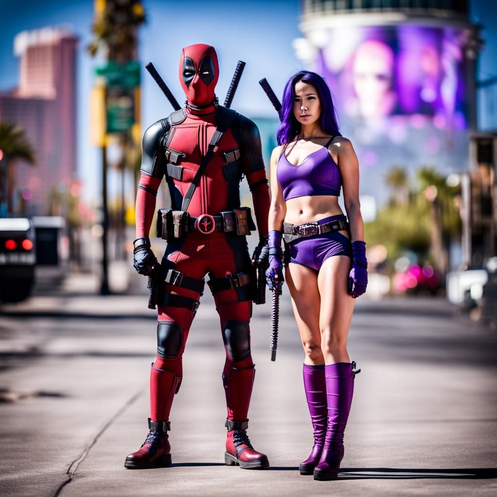 Deadpool and Psylocke standing in downtown Las Vegas. - AI Generated ...
