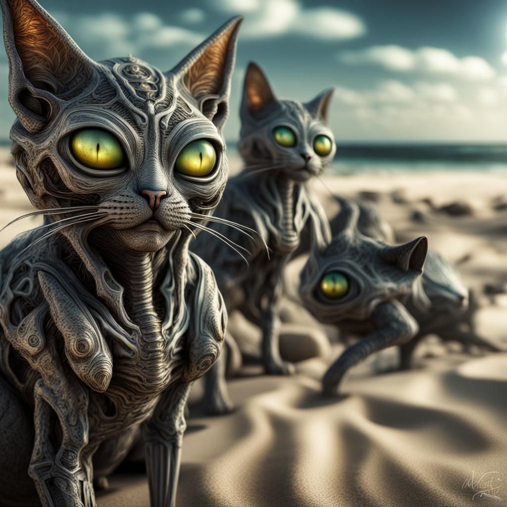 alien cats on an alien beach - AI Generated Artwork - NightCafe Creator