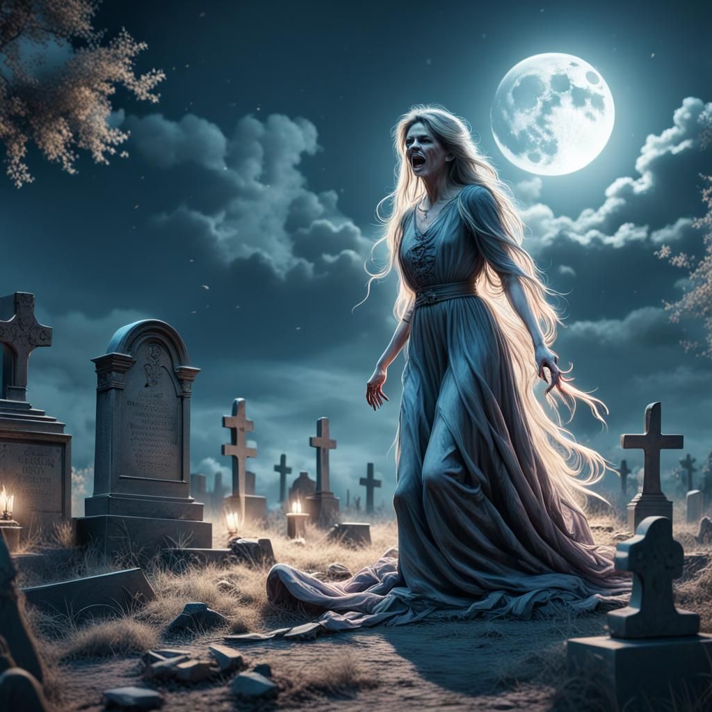 A banshee wailing in a moonlit graveyard : r/nightcafe