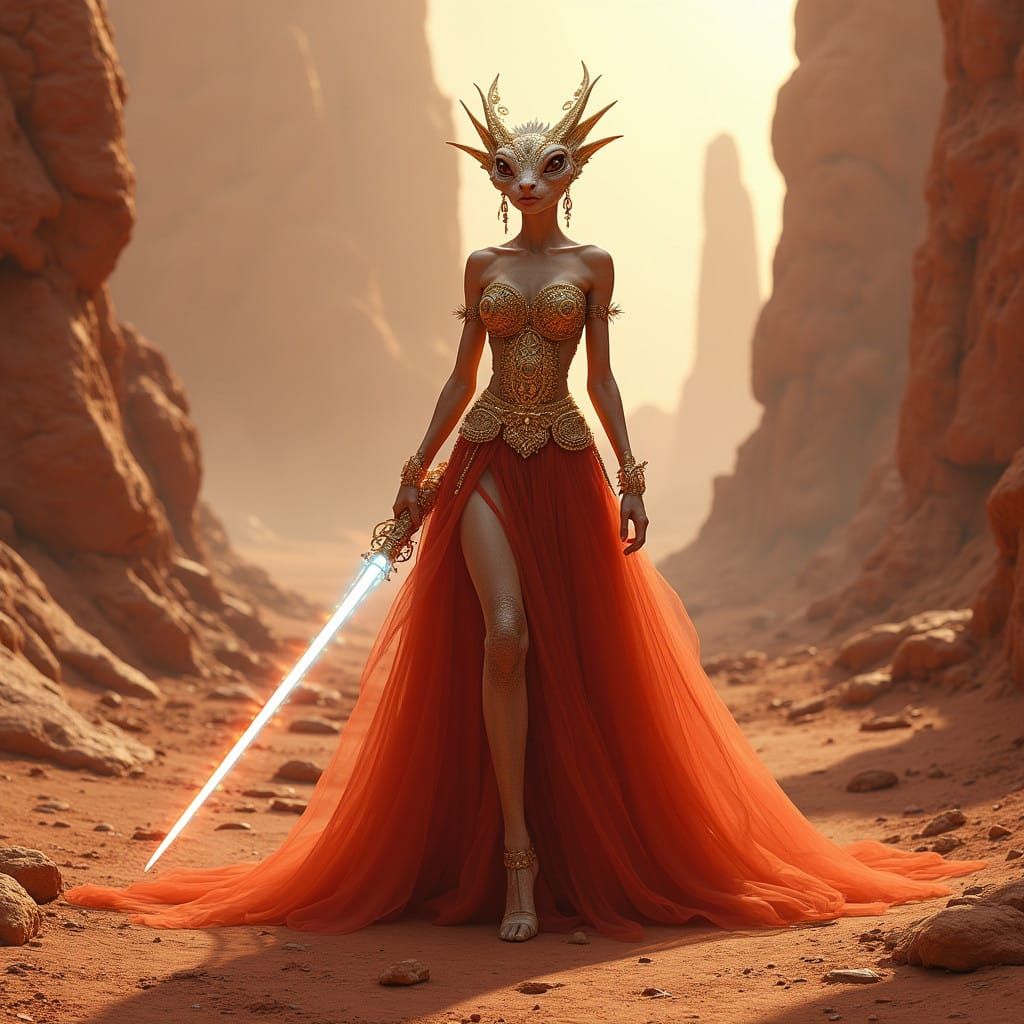 An elegant alien lizard queen - Regal Alien Lizard Queen in...