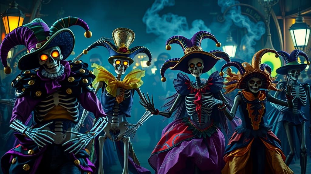 Haunted Mardi Gras Parade Unfolds with Skeleton Je... - AI Art